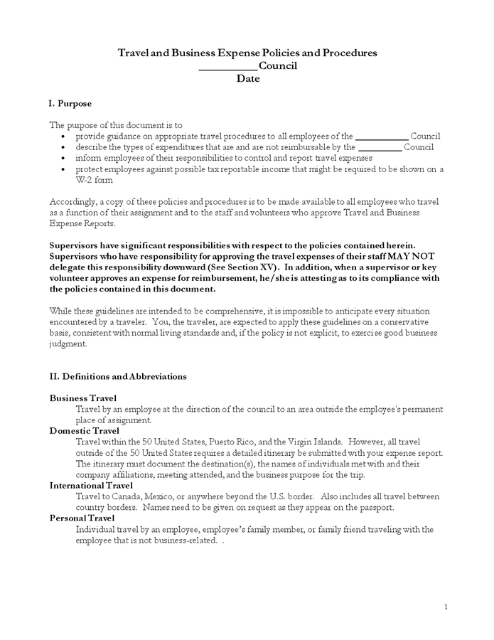 Sample travel and business expense policies and procedures in Word and ...