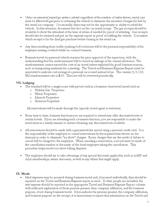 Sample travel and business expense policies and procedures in Word and ...