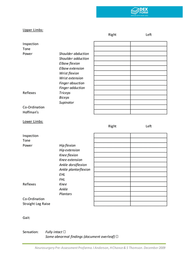 Neurosurgery pre-assessment clinic proforma in Word and Pdf formats ...