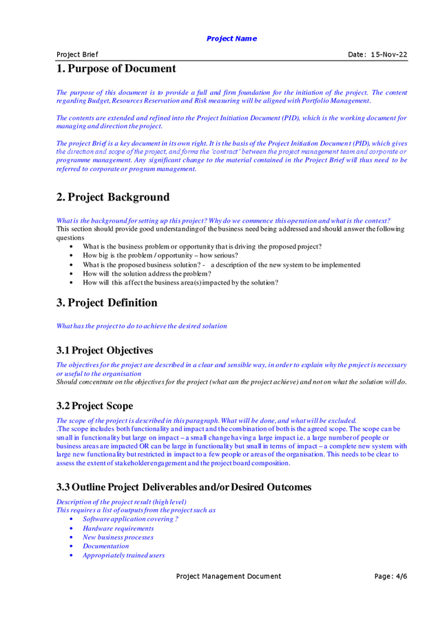 Project brief template in Word and Pdf formats - page 4 of 6