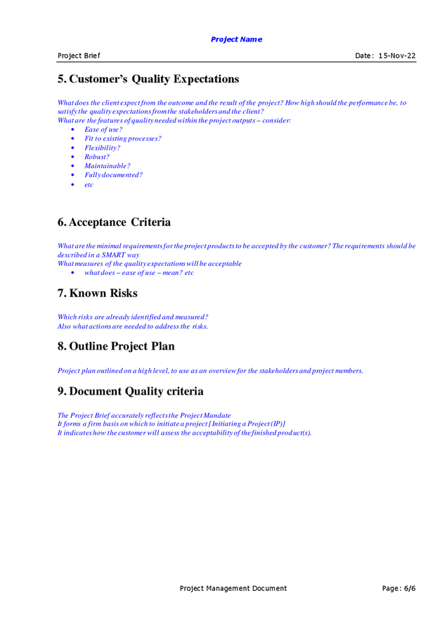 Project brief template in Word and Pdf formats - page 6 of 6