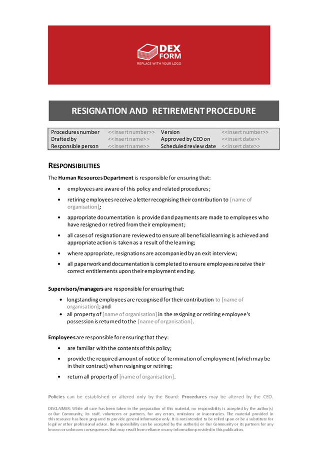 Resignation and retirement policy in Word and Pdf formats - page 3 of 5