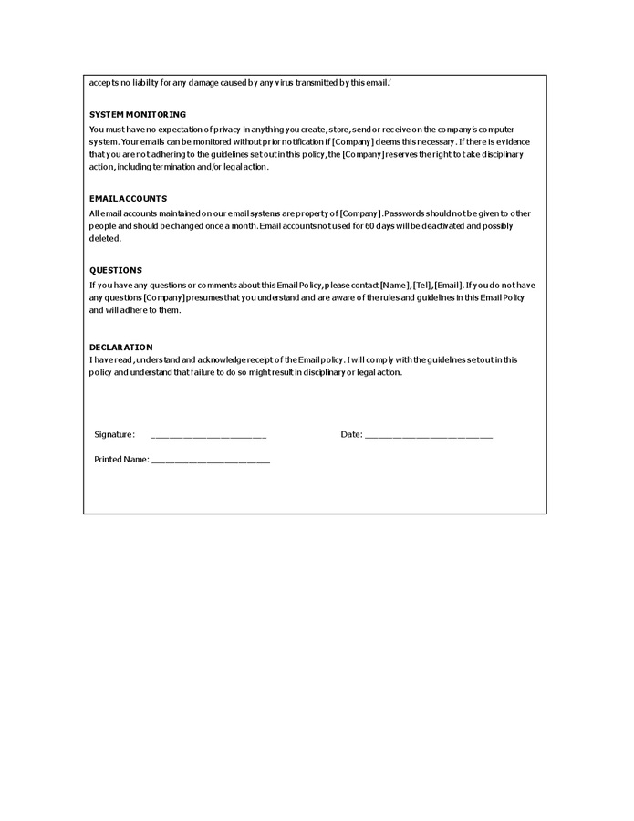 Sample email policy in Word and Pdf formats - page 3 of 3