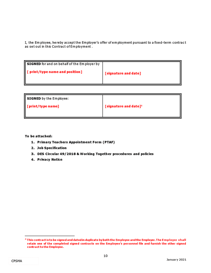 Contract of employment for teacher - fixed term in Word and Pdf formats ...