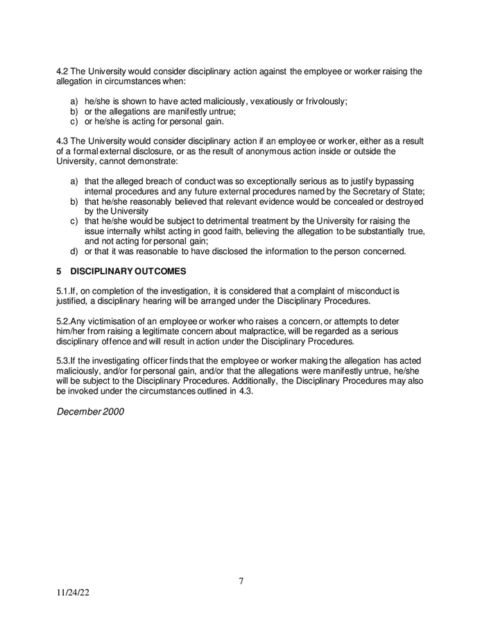 Whistleblowing procedures sample in Word and Pdf formats - page 7 of 7