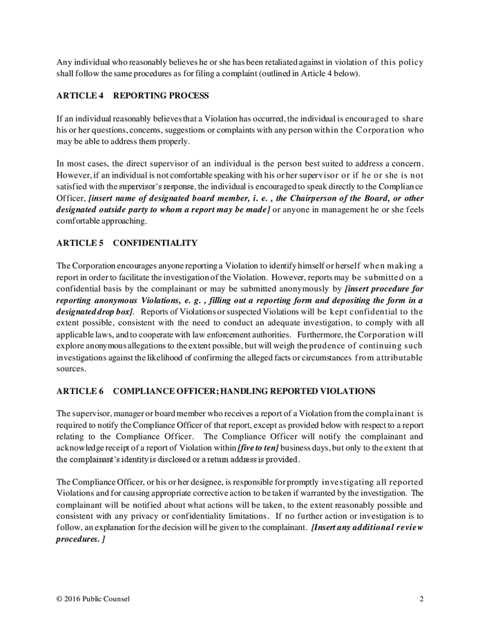 Whistleblower policy in Word and Pdf formats - page 2 of 6