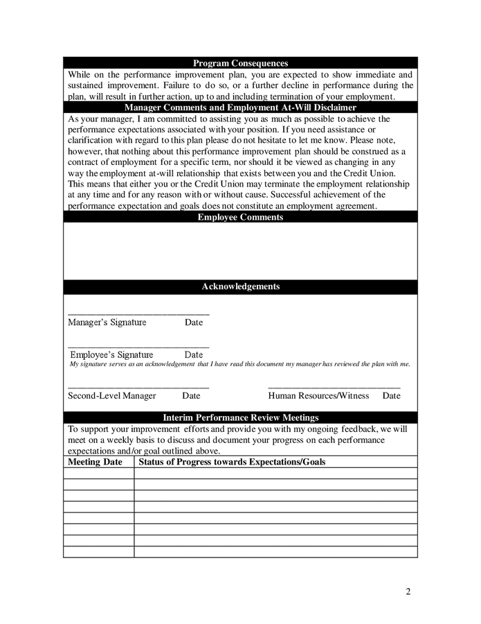 Performance improvement plan in Word and Pdf formats - page 2 of 3