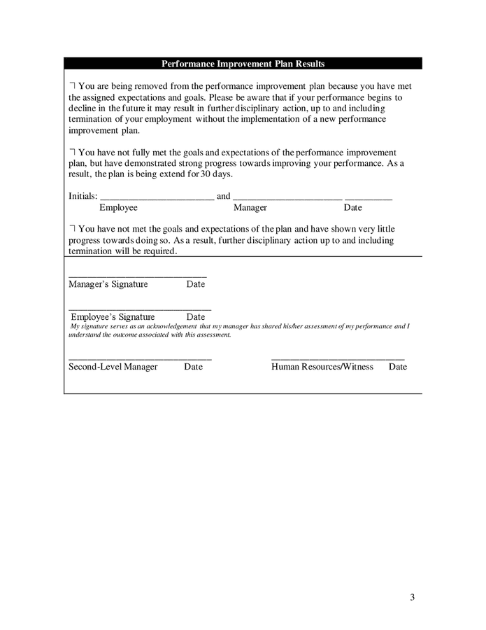 Performance improvement plan in Word and Pdf formats - page 3 of 3