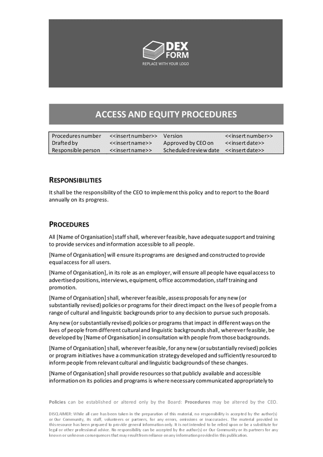 Access and equity policy (Australia) in Word and Pdf formats - page 3 of 5