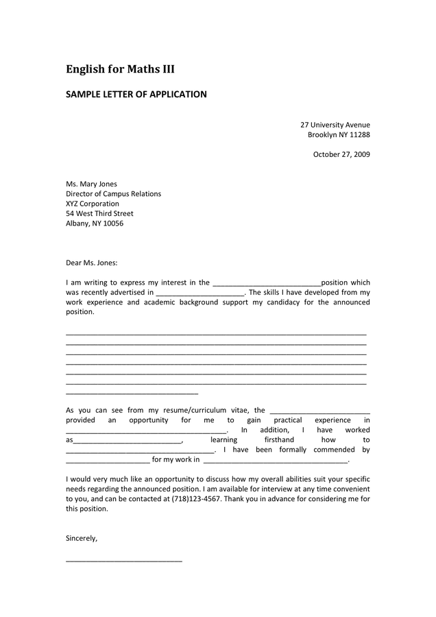 Letter of Application Sample - download free documents for PDF, Word ...