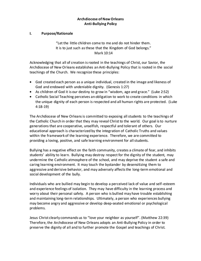 Anti-bullying policy sample (church) in Word and Pdf formats