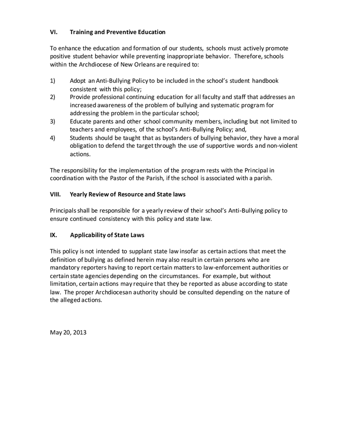 Anti-bullying policy sample (church) in Word and Pdf formats - page 4 of 4