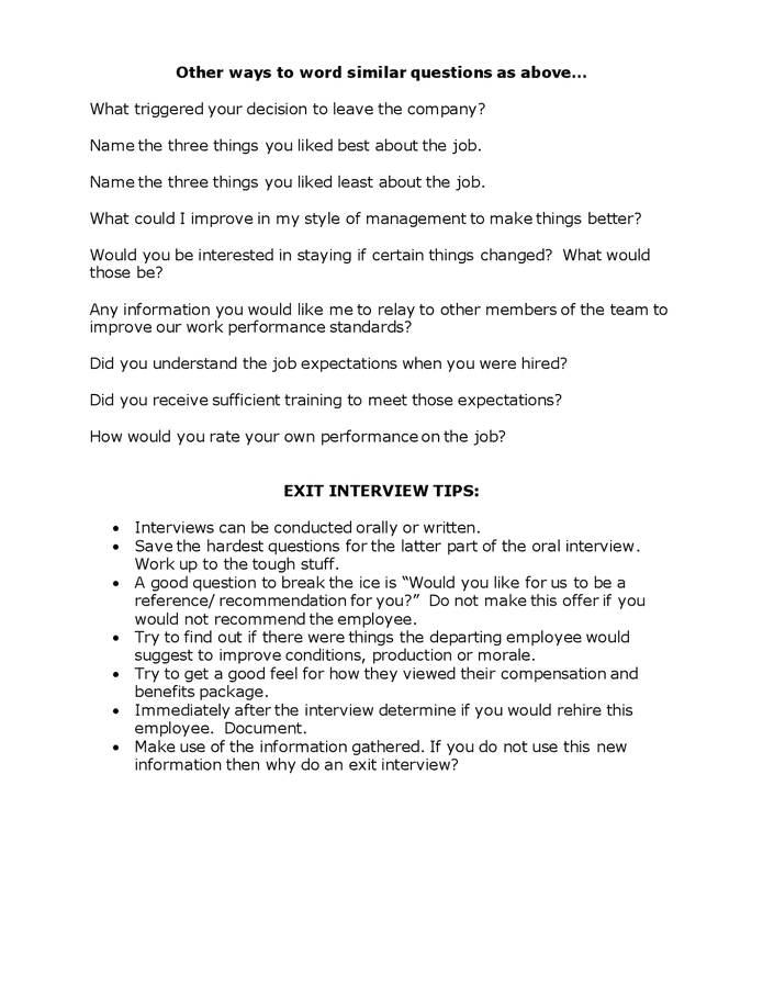 Exit interview questions in Word and Pdf formats - page 3 of 3