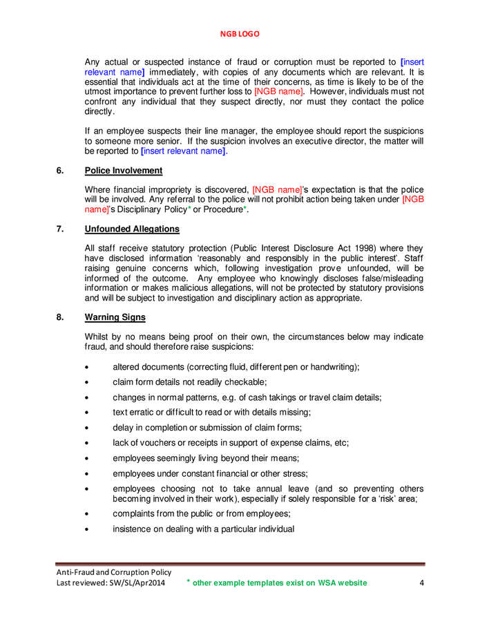 Anti-fraud, bribery and corruption policy in Word and Pdf formats ...