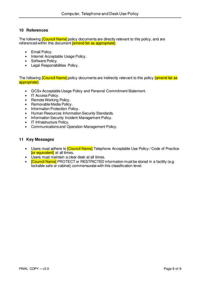 Computer, telephone and desk use policy in Word and Pdf formats - page ...