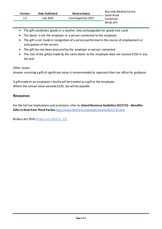 Gifts and donations policy in Word and Pdf formats - page 4 of 5