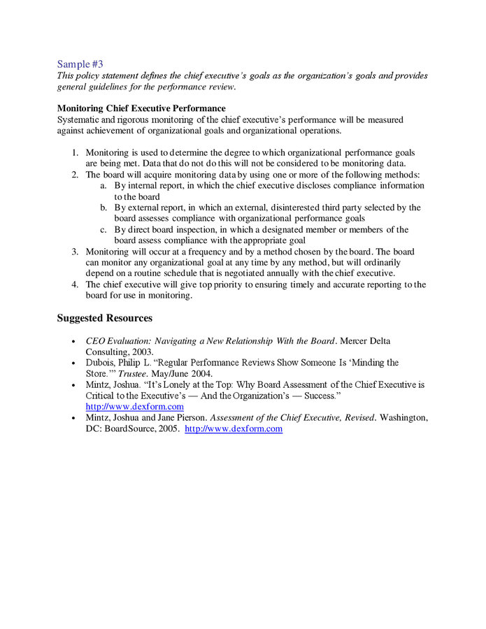 Chief executive performance evaluation policy in Word and Pdf formats ...