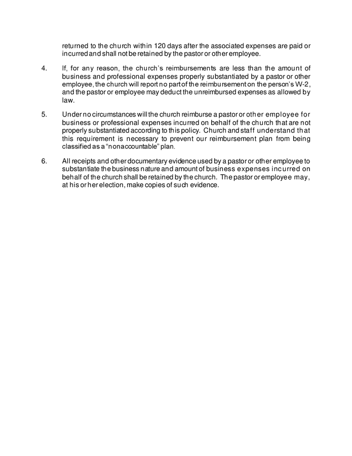 Accountable reimbursement policy (Lutheran church) in Word and Pdf ...