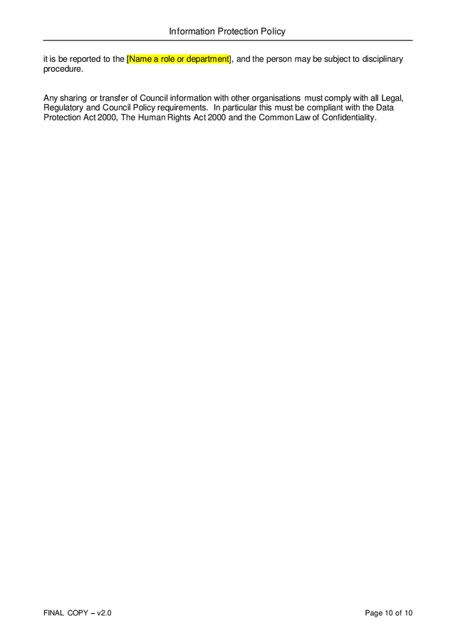 Information Protection Policy In Word And Pdf Formats Page 10 Of 10