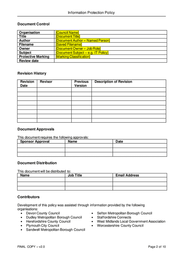 Information Protection Policy In Word And Pdf Formats Page 2 Of 10