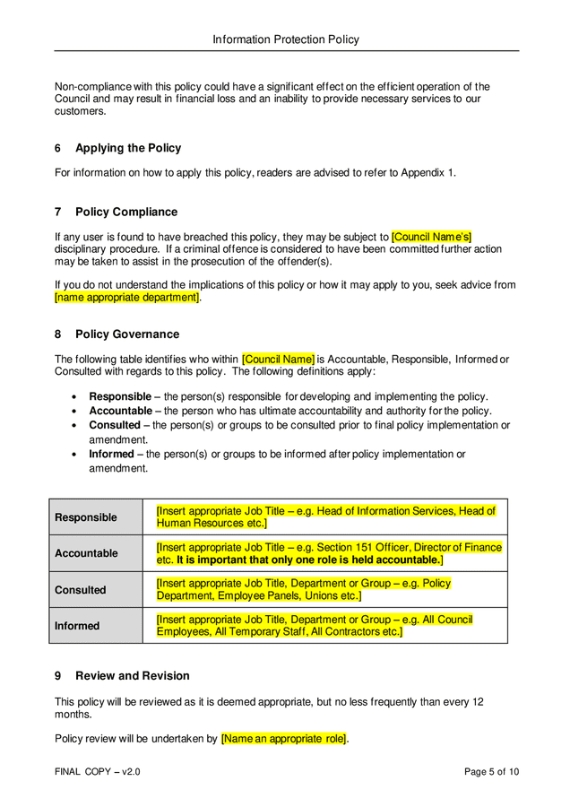 Information protection policy in Word and Pdf formats - page 5 of 10