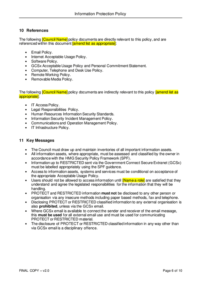 Information protection policy in Word and Pdf formats - page 6 of 10