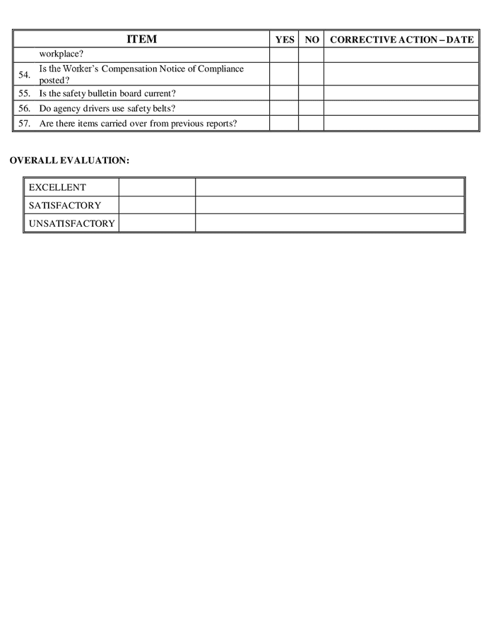 Sample safety inspection checklist in Word and Pdf formats - page 3 of 3