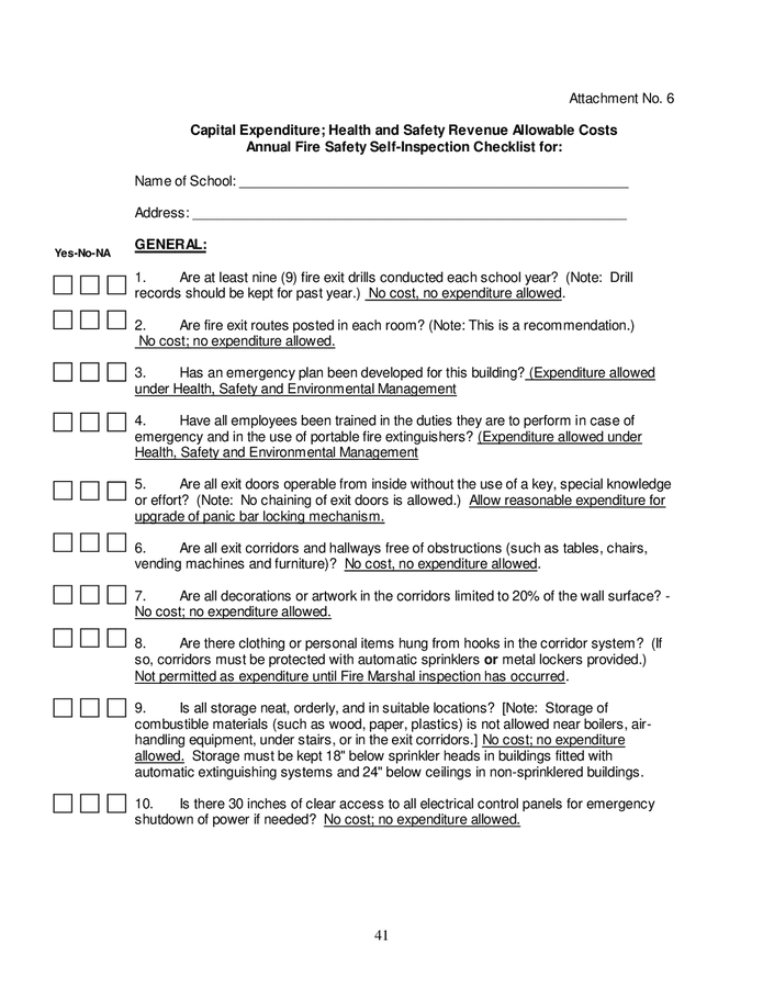 Annual fire safety self-inspection checklist in Word and Pdf formats