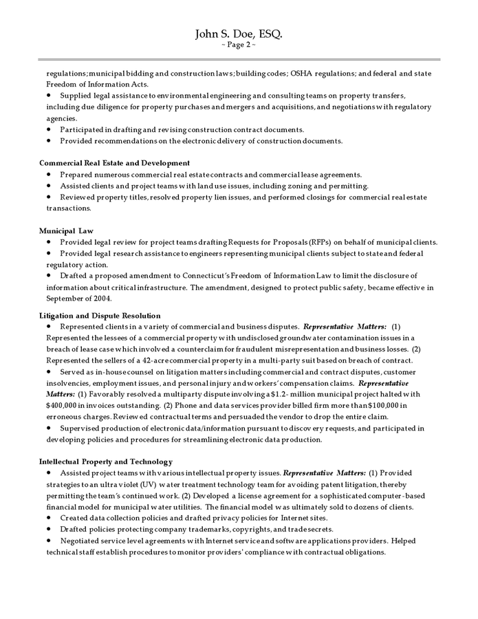 Commercial transactions and litigation attorney sample resume in Word ...