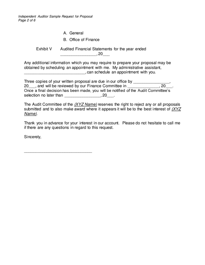 Independent auditor sample request for proposal in Word and Pdf formats ...