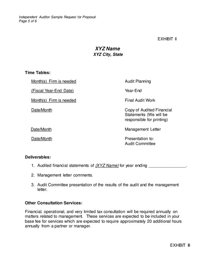 Independent auditor sample request for proposal in Word and Pdf formats ...