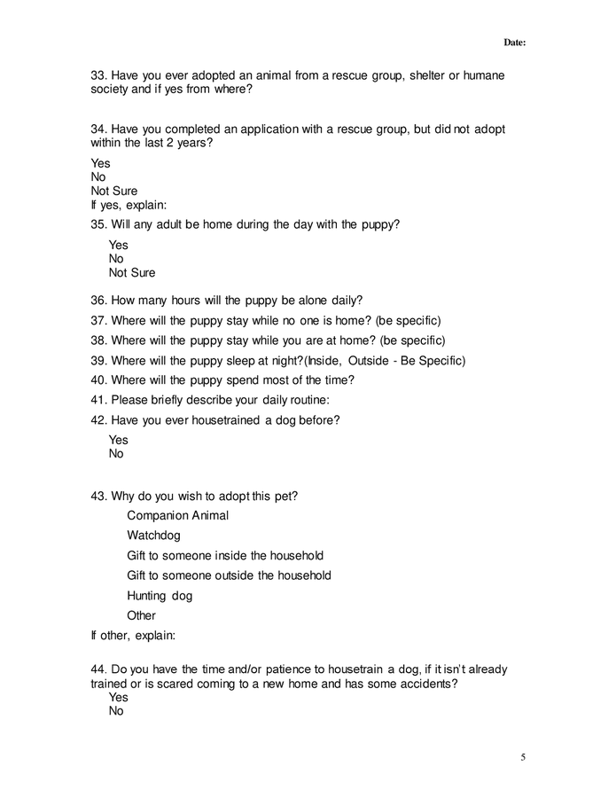 Adopt-a-stray form in Word and Pdf formats - page 5 of 8