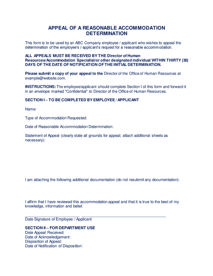 Appeal of a reasonable accommodation determination in Word and Pdf formats