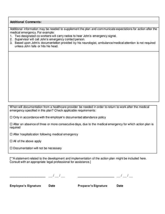 Employee medical emergency plan of action in Word and Pdf formats ...