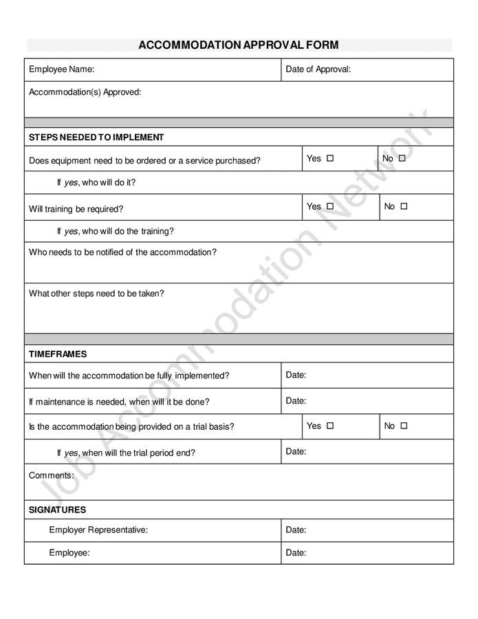Accommodation approval form in Word and Pdf formats
