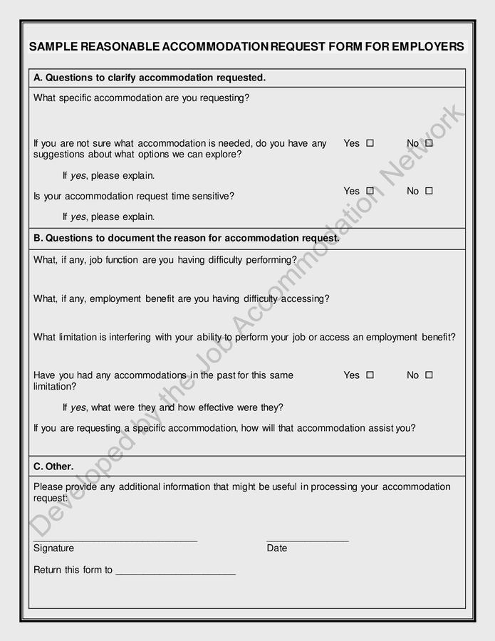 Reasonable accommodation request form for employers in Word and Pdf formats
