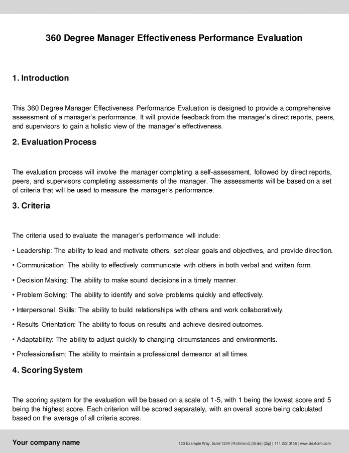 360 degree manager effectiveness performance evaluation in Word and Pdf ...