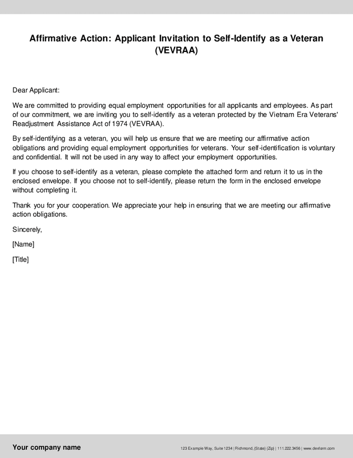 Applicant invitation to self-identify as a veteran in Word and Pdf formats