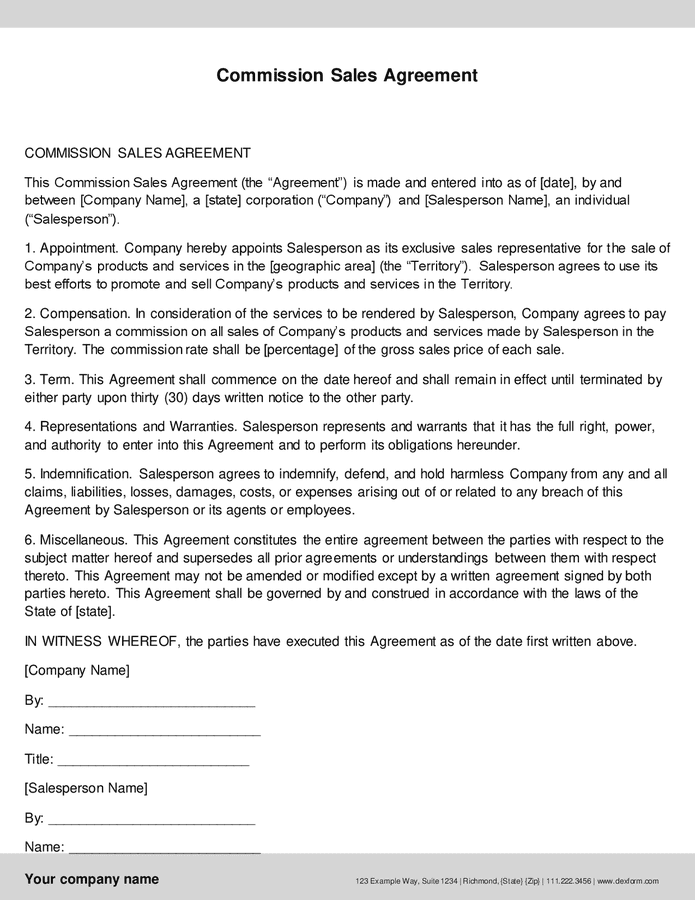 Commission sales agreement in Word and Pdf formats