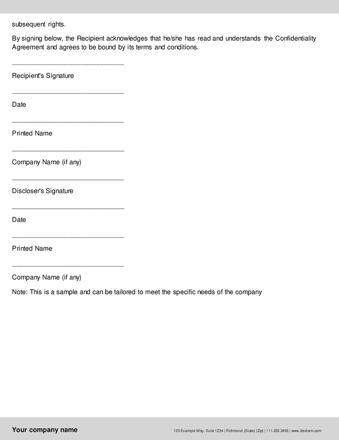 Confidentiality agreement in Word and Pdf formats - page 2 of 2