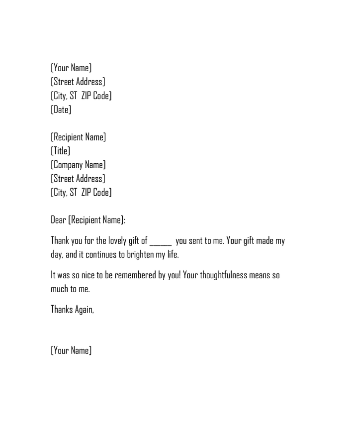 Thank You Letter For A Gift Received For Your Needs Letter Template