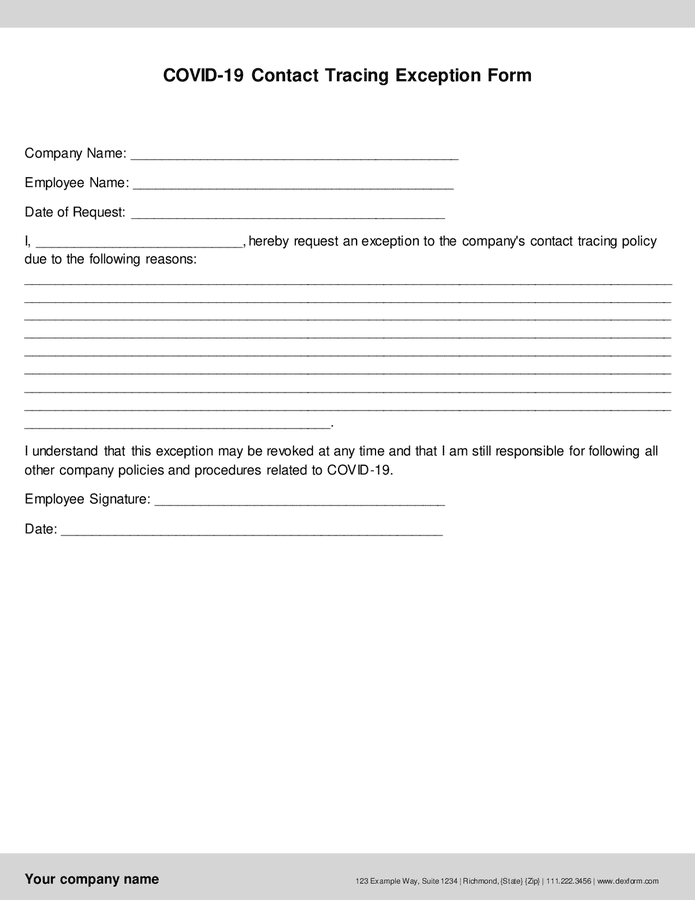 COVID-19 contact tracing exception form in Word and Pdf formats