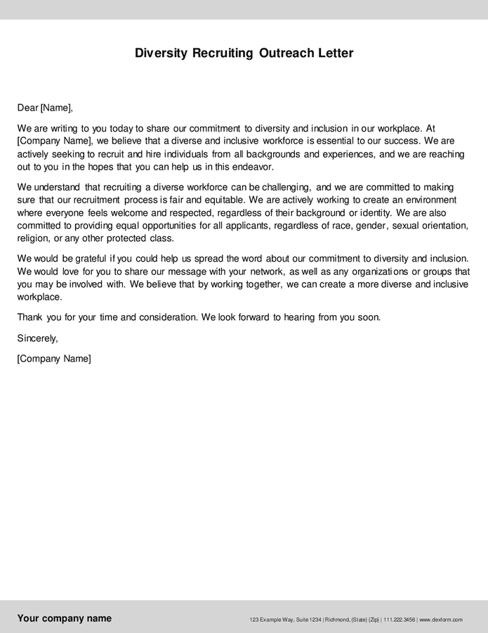 Diversity recruiting outreach letter in Word and Pdf formats