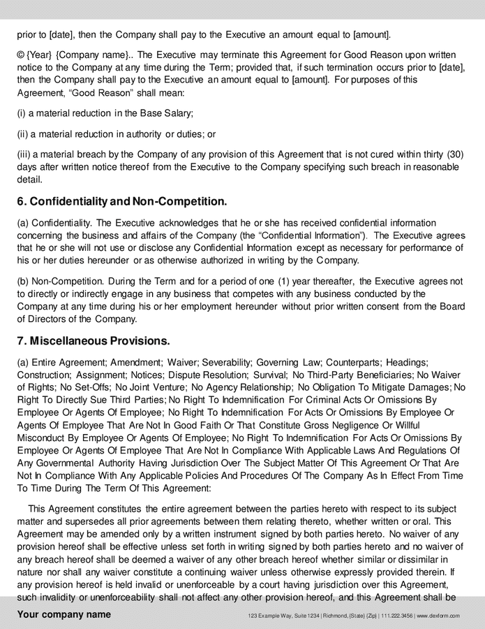 Executive employment agreement in Word and Pdf formats - page 2 of 4