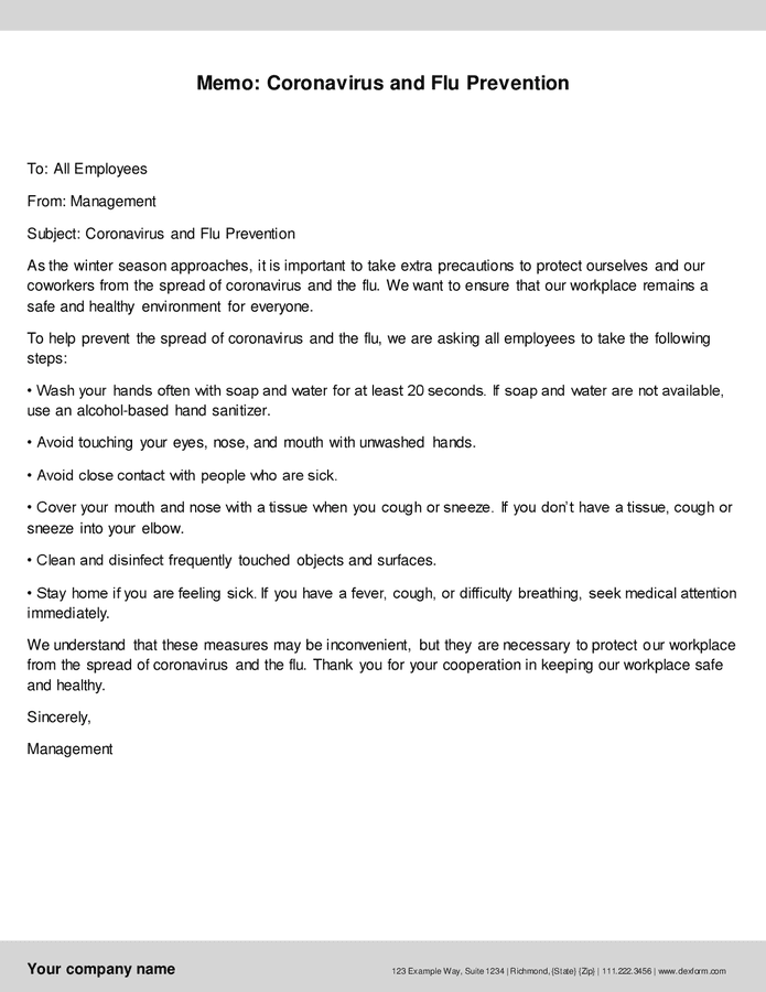 Memo: coronavirus and flu prevention in Word and Pdf formats