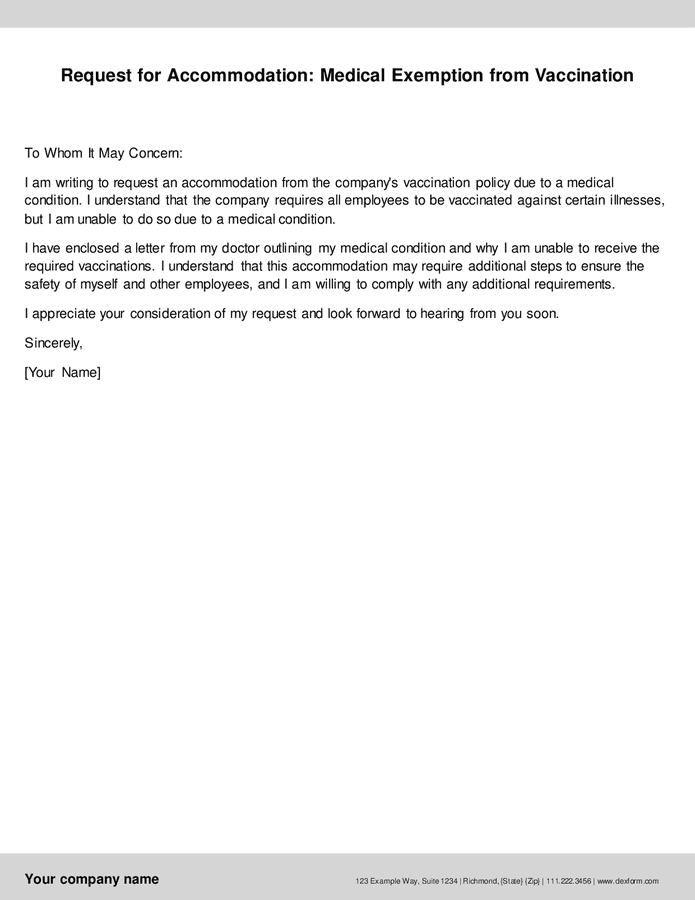 Request for accommodation - medical exemption from vaccination in Word ...
