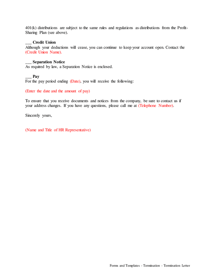 Termination sample letter in Word and Pdf formats - page 2 of 2