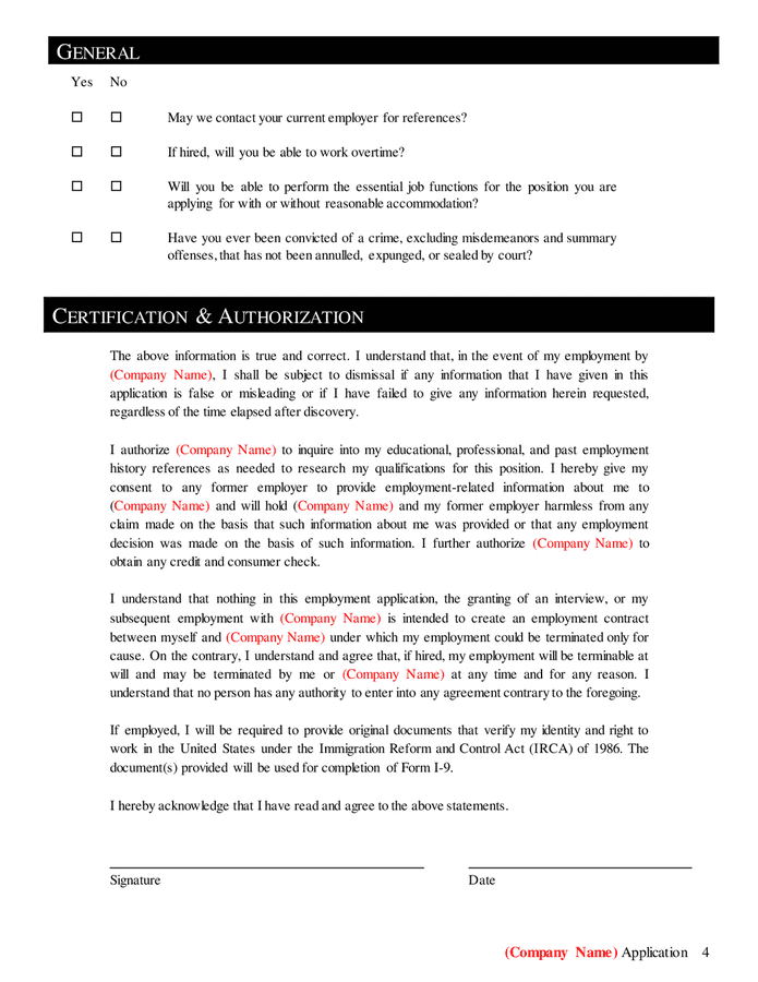 Application for employement sample in Word and Pdf formats - page 4 of 4