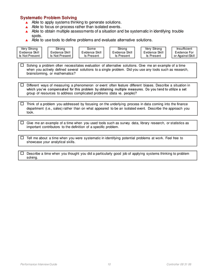 Performance skills interview guide in Word and Pdf formats - page 10 of 14
