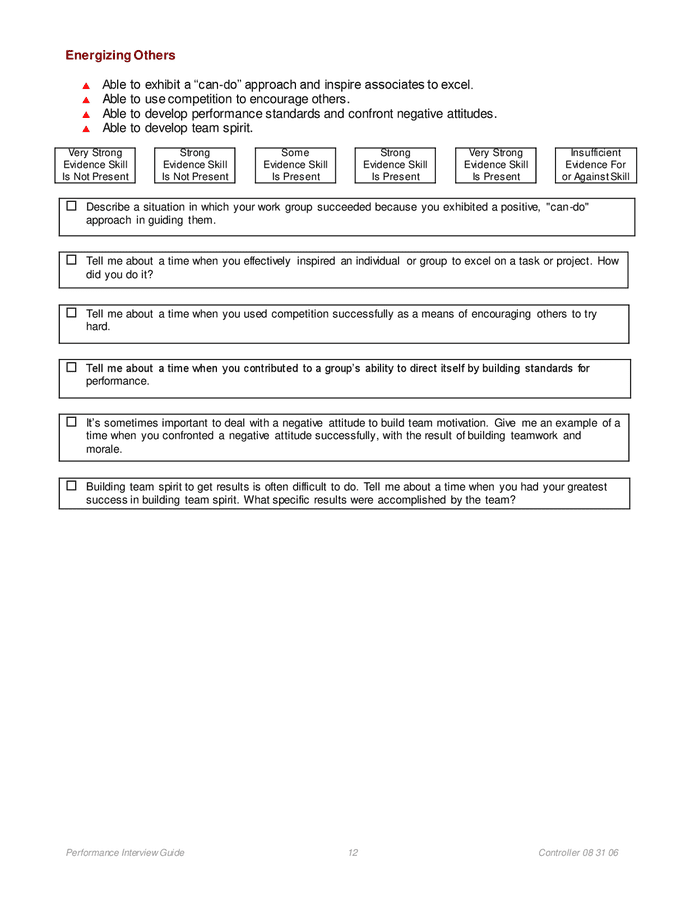 Performance skills interview guide in Word and Pdf formats - page 12 of 14